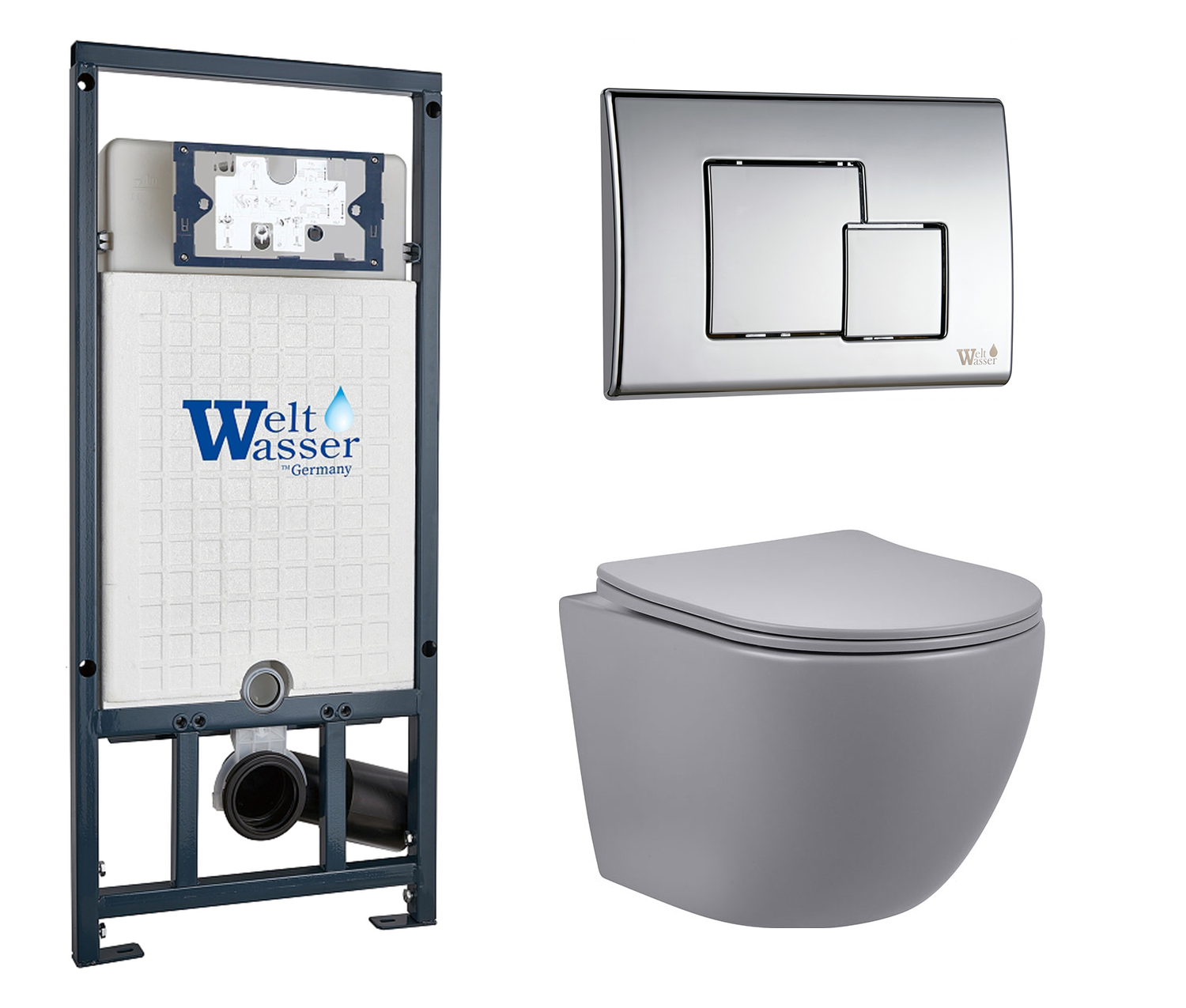 Комплект 3 в 1 инсталляция WeltWasser WW Marberg 507 + Унитаз подвесной Vincea Globo VT1-14SMG серый с кнопкой хром SE 10000005949 + 10000005953 + VT1-14SMG