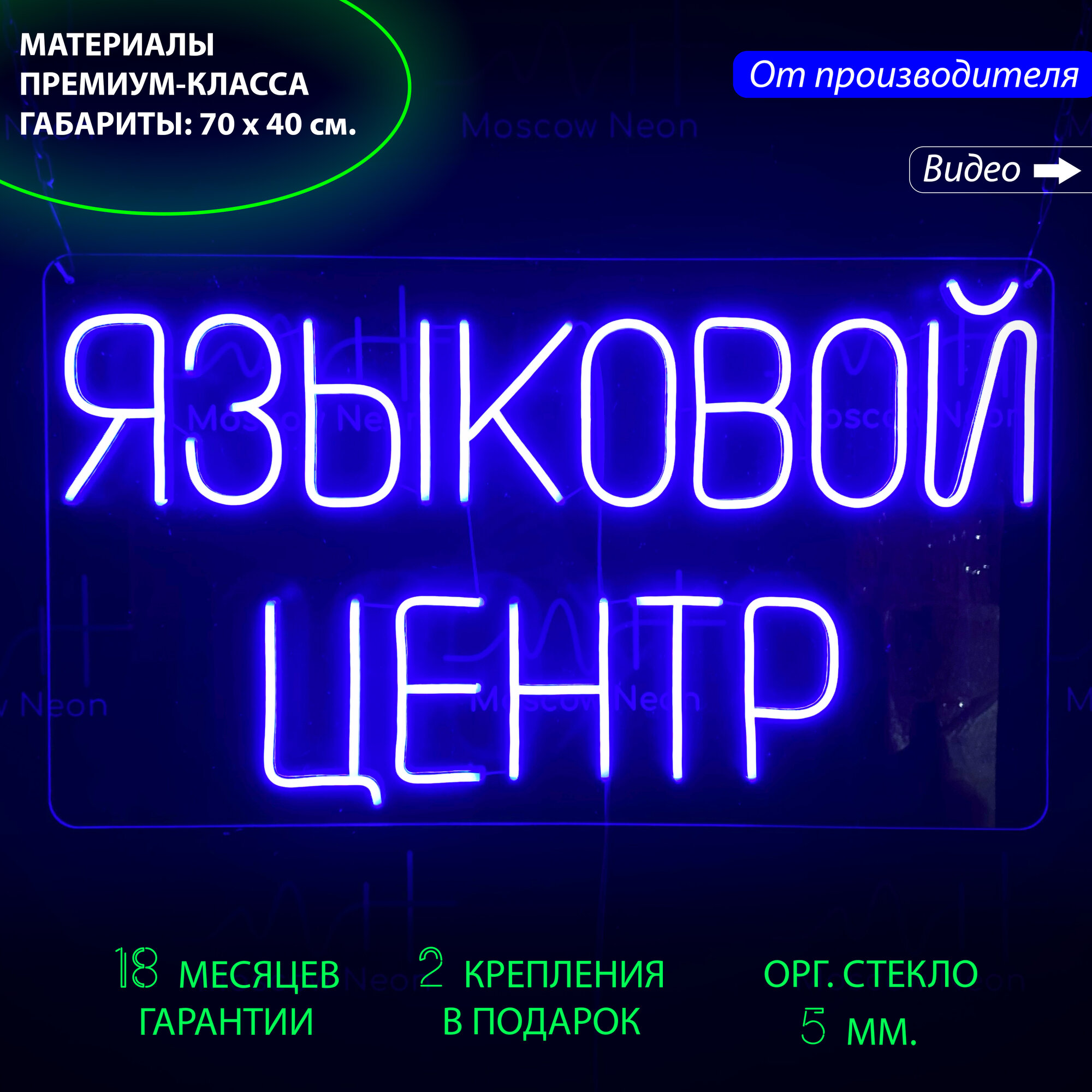Неоновый светильник, неоновая светодиодная вывеска на стену, настенная неоновая лампа, надпись "Языковой центр", для школ, 70 х 40 см.