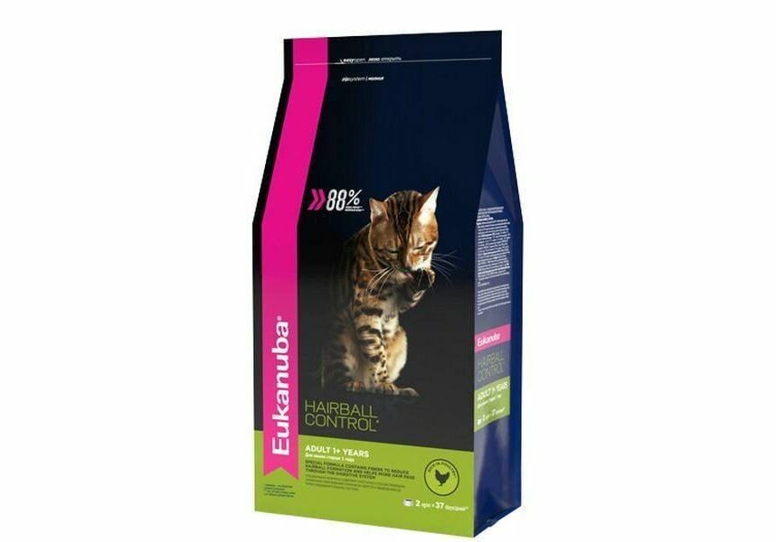 Eukanuba Корм сухой Adult Hairball Indoor для взрослых кошек, для вывода шерсти, с домашней птицей, 400 г