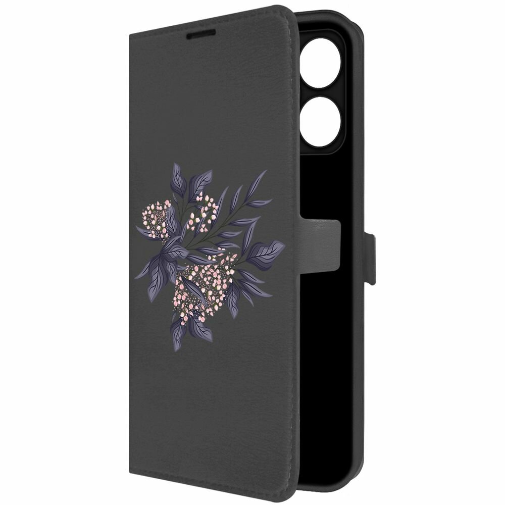 Чехол-книжка Krutoff Eco Book для Realme Note 50 Розовые бутоны (черный)