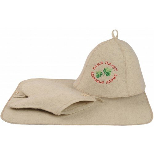 Комплект для сауны 2ПР "баня парит - силу дарит" П/шерсть (шапка, коврик) "бацькина баня"