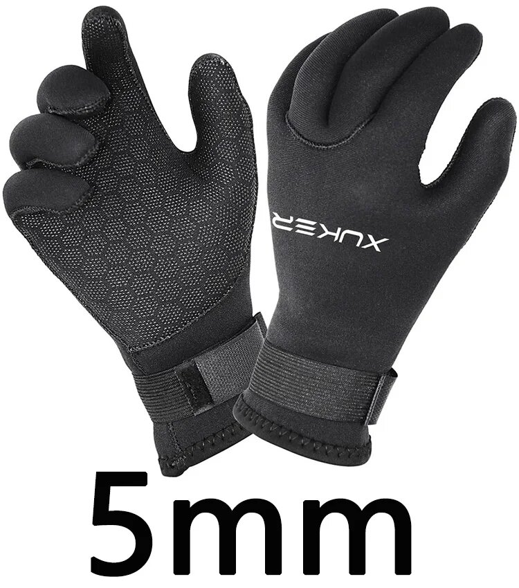 XUKER Неопреновые перчатки для дайвинга 3мм 5мм 5mm-black, М