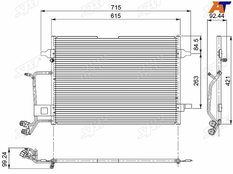 . SAT Радиатор кондиционера для Audi A3 96-19 , A4 94- , A5 07- , A6 94-18 , Skoda Kodiaq 16-22 , Octavia 12-2