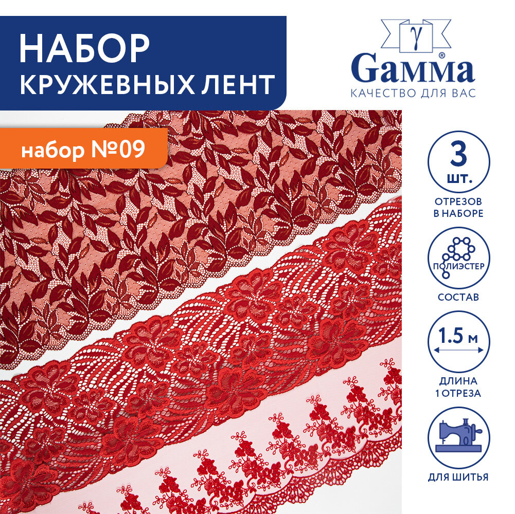 Набор кружевных лент 3 шт х 1.5 м "Gamma" BLUS-3 набор №09