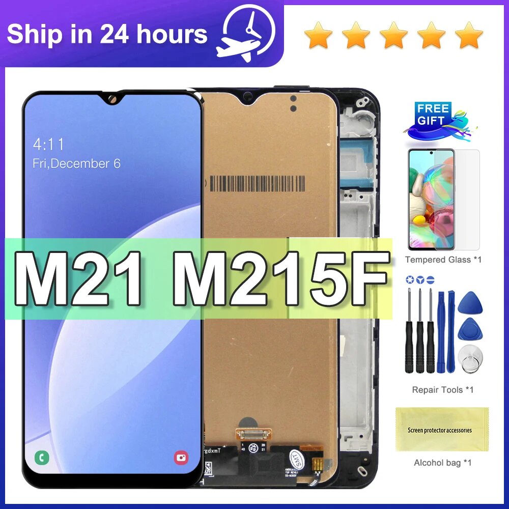 Протестированный AMOLED ЖК-дисплей с рамкой для SAMSUNG M21 2020, ЖК-дисплей M215, OLED With Frame