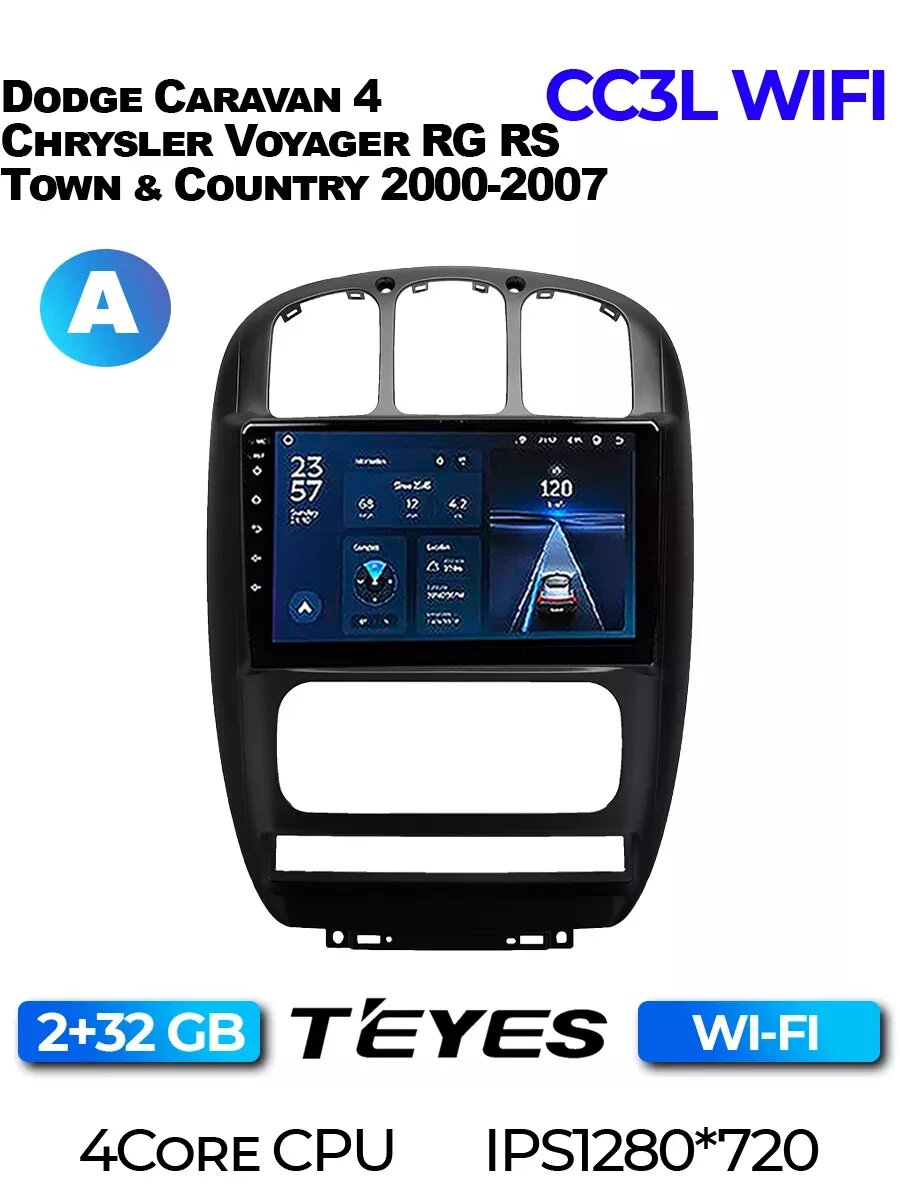 Андроид магнитола Teyes CC3L WIFI Dodge Caravan 4 2+32 Bluetooth, FM/AM, GPS, Сенсорная