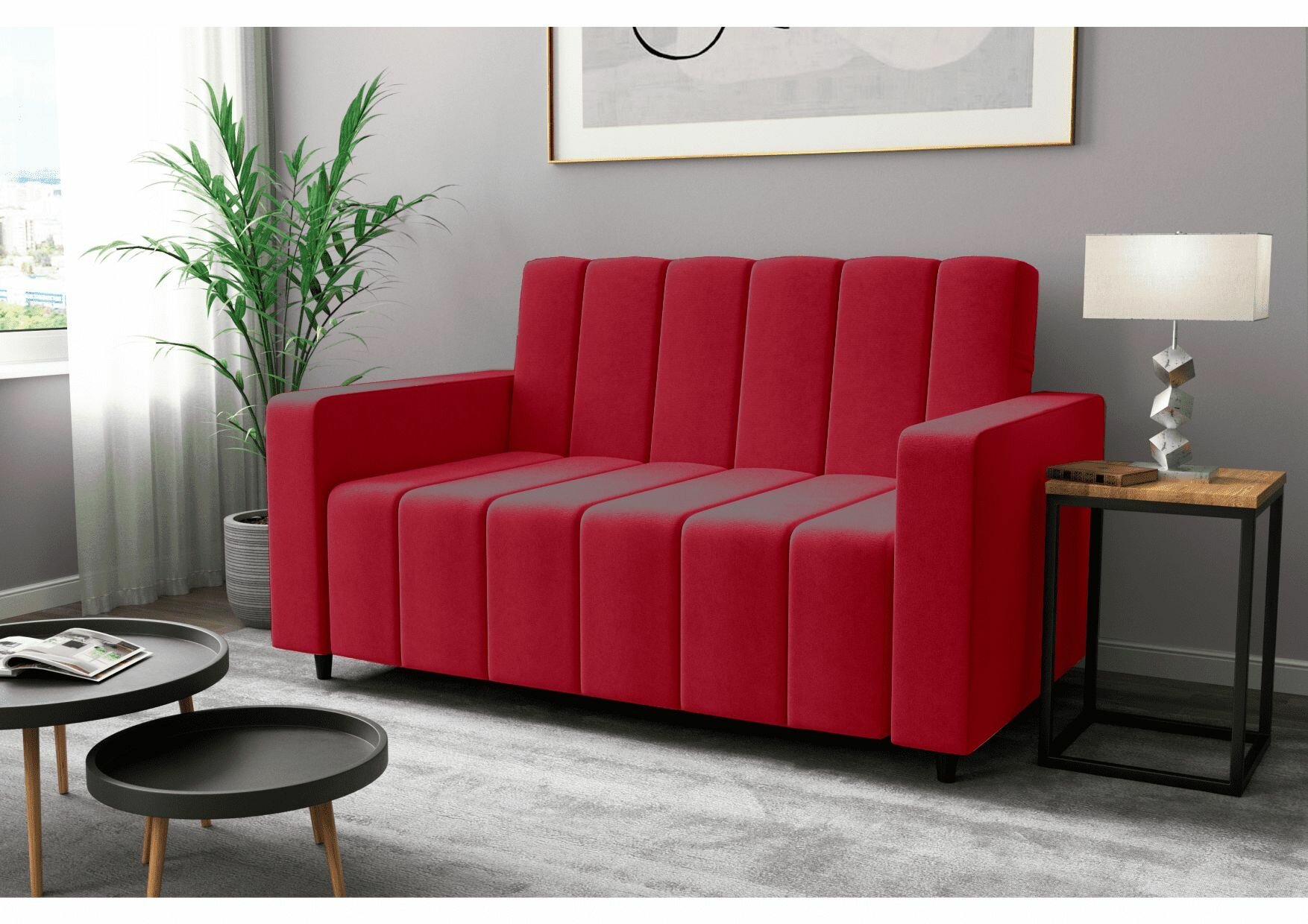 Диван раскладной еврокнижка Альваро, в цвете красный (Velutto 38)