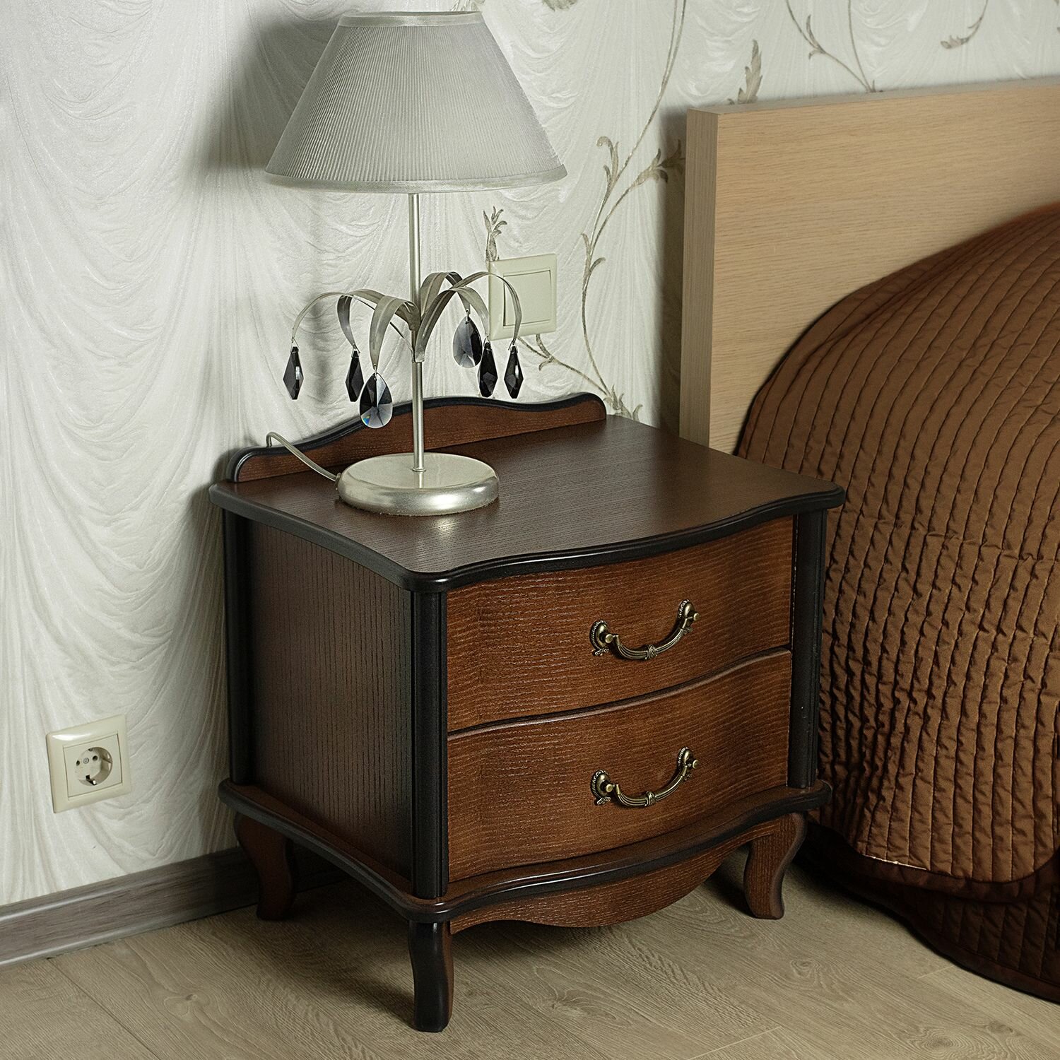 Тумбочка Джульетта, МДФ, орех, 49,8х50х40,4 см, 2 ящика.