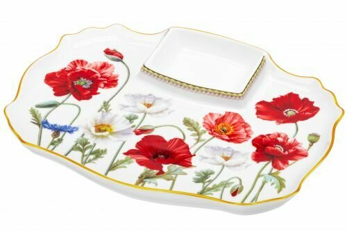 Блюдо для шашлыка Elan Gallery "Маки" 28х21х2,3 см, с соусницей