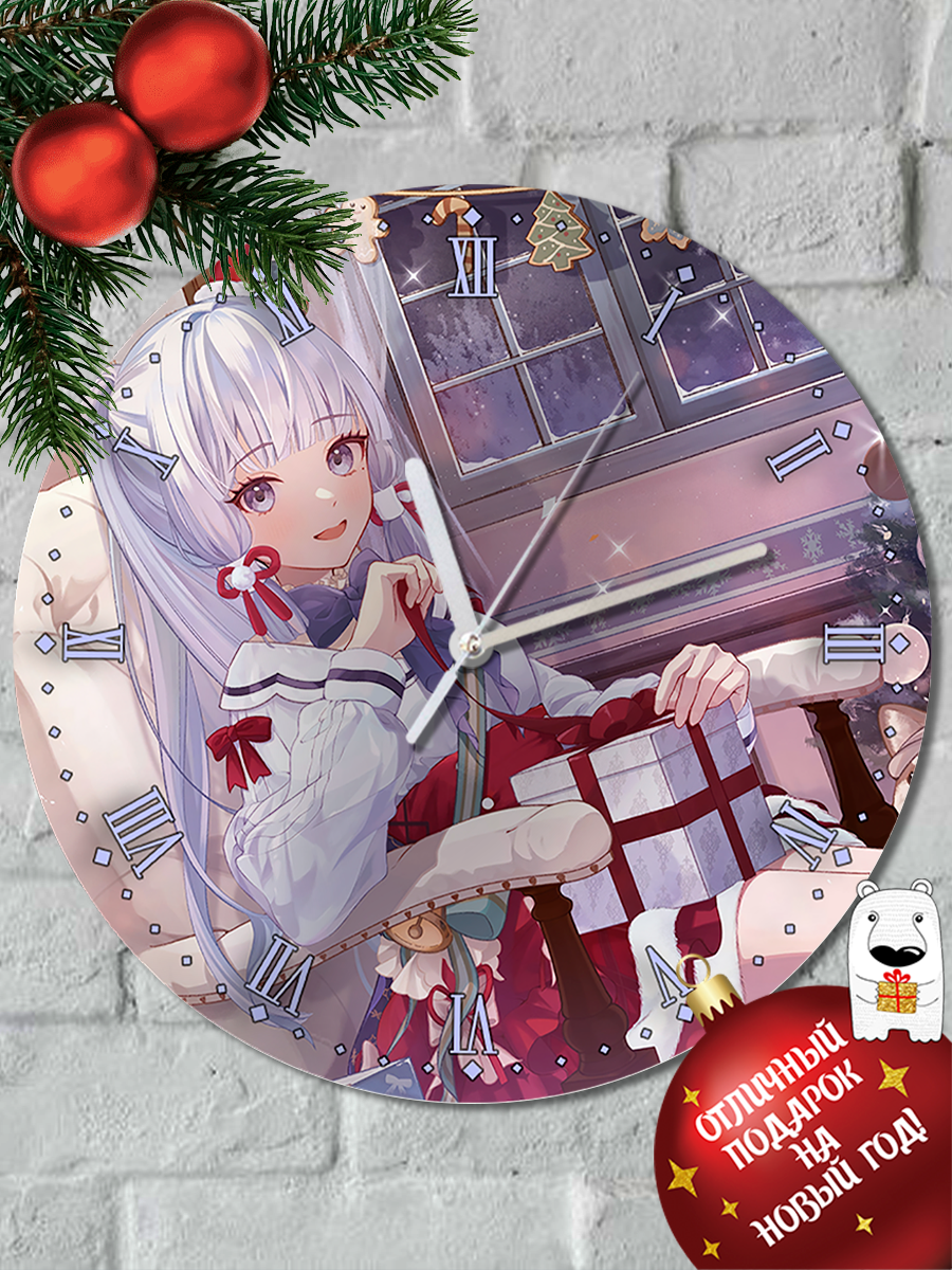 Настенные часы УФ (Новогодний подарок) "Геншин Импакт (Рождество, подарки, счастье, игра, PS, Xbox, PC, Switch) - 7048"