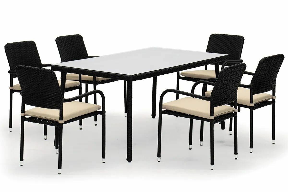 Обеденный комплект плетеной мебели "Сконто" на 6 персон, искусственный ротанг черный