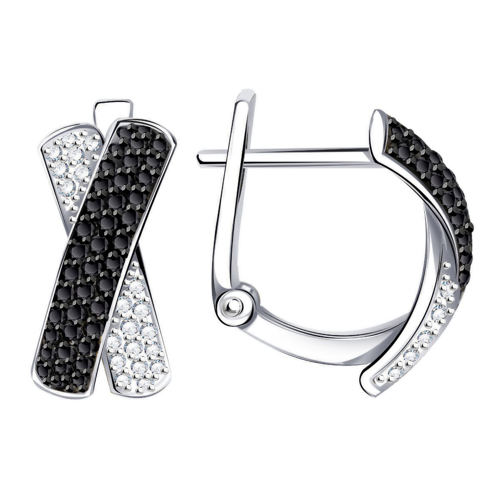 Серьги, белое золото, 585 проба, фианит