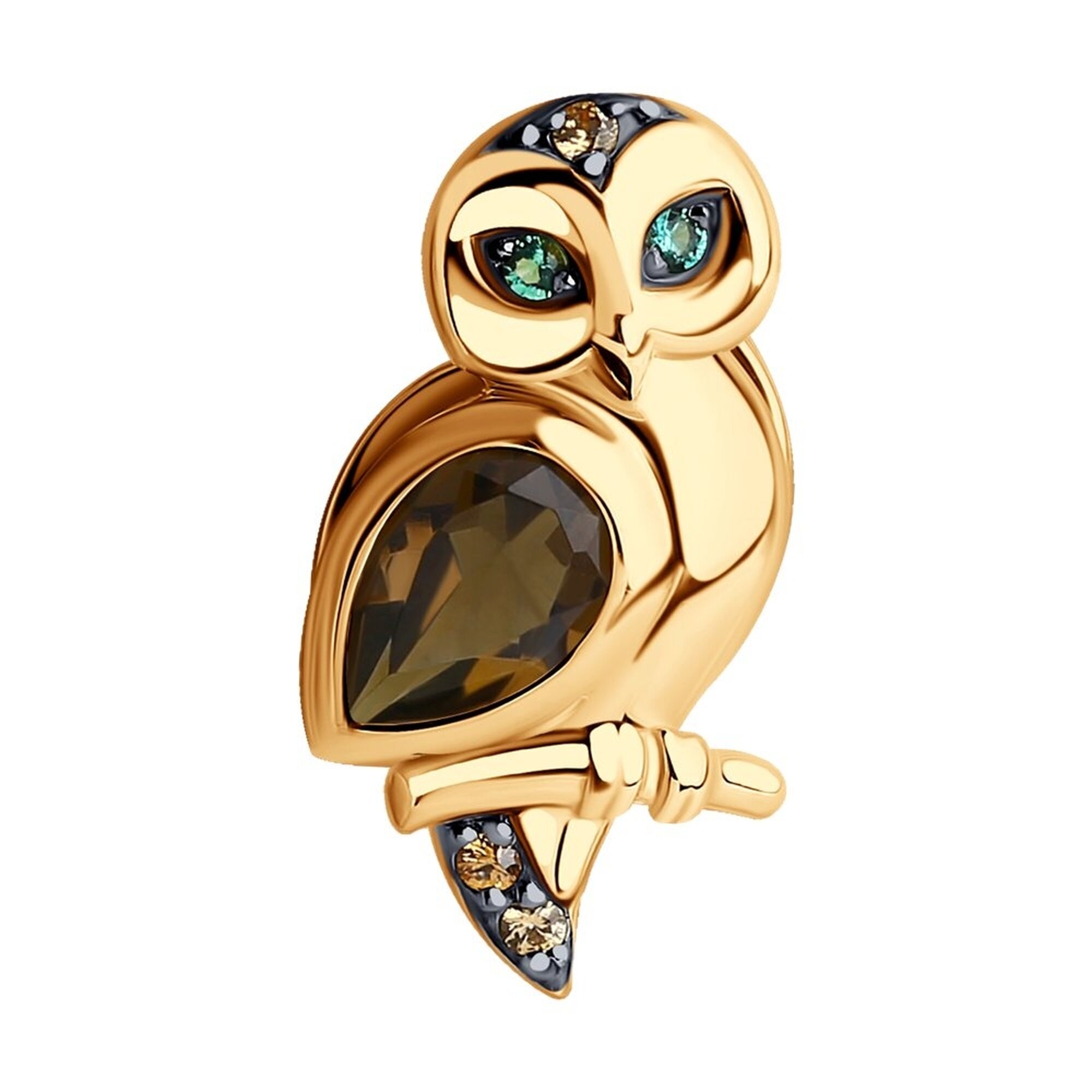 Подвеска, красное золото, 585 проба, раухтопаз, фианит