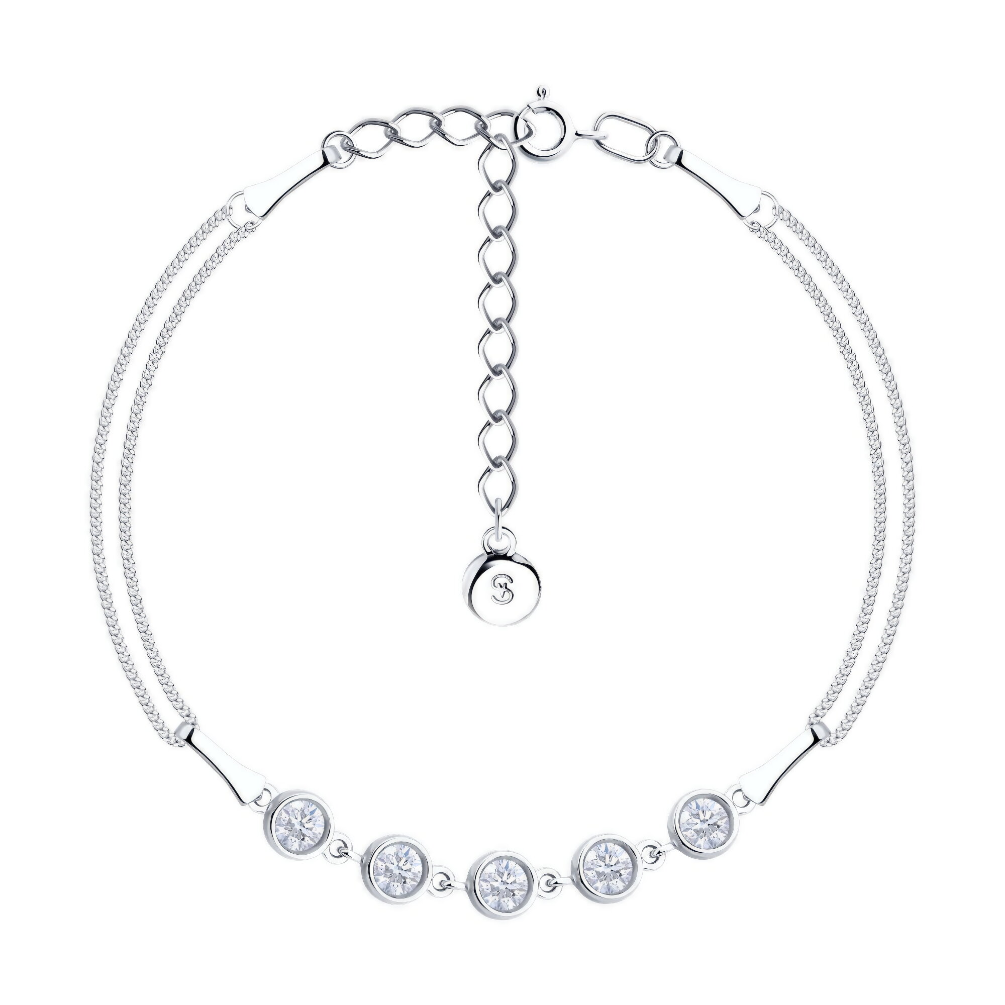 Браслет, серебро, 925 проба, родирование, фианит