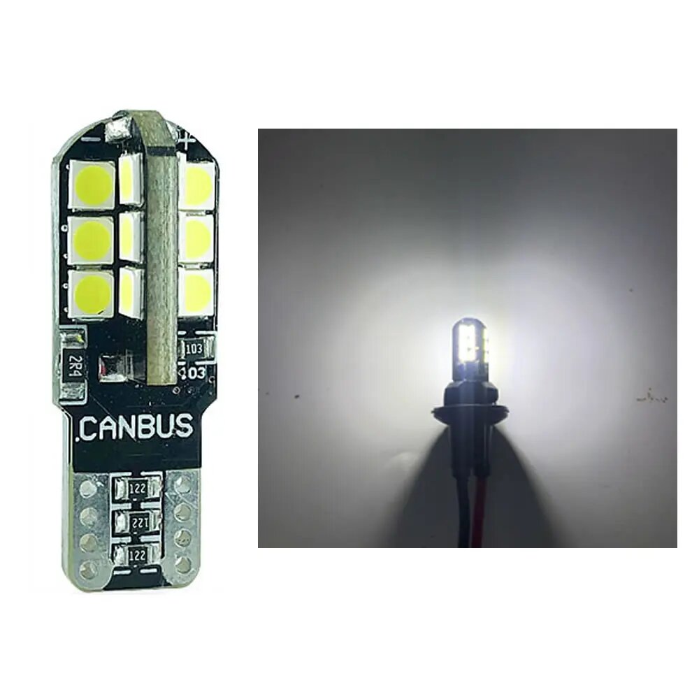 Светодиодная лампа W5W T10 Canbus, 24 SMD 3030, белый свет, 12V