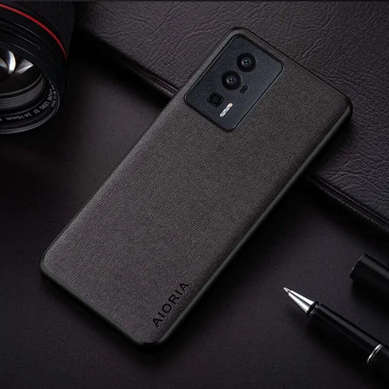Чехол Poco F5 Pro черный, кожаный, Aioria