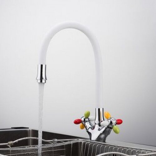 Смеситель для кухни с цветными ручками белый гибкий гусак FRUD R 44127-8