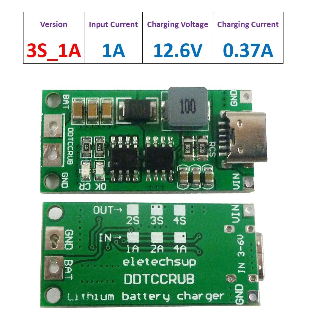 Зарядное устройство литиевых аккумуляторов 3S 1A eletechsup DDTCCRUB