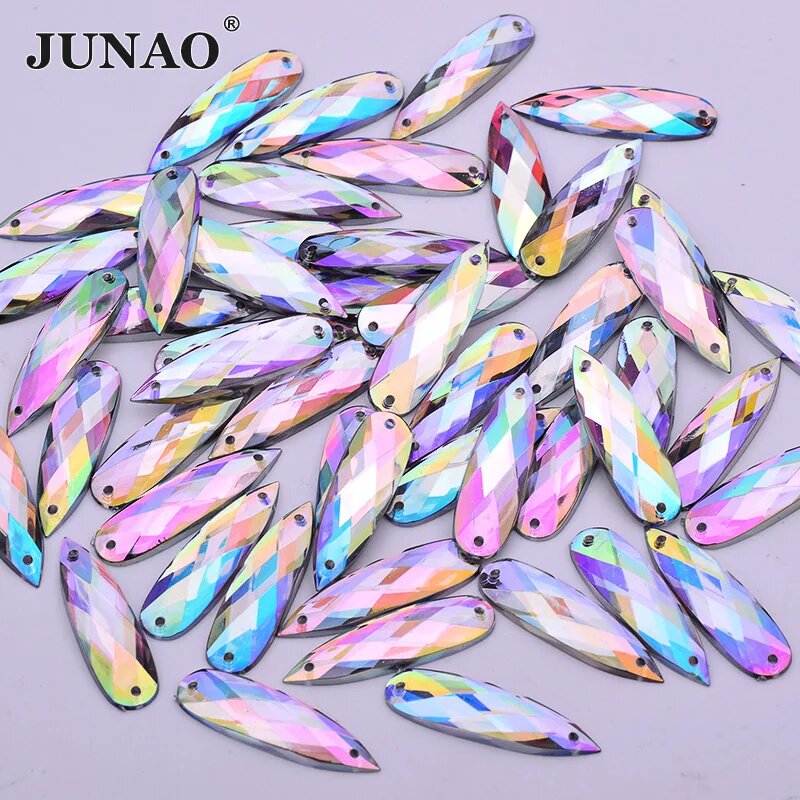 JUNAO Синие Акриловые Стразы 8*28 мм Crystal AB