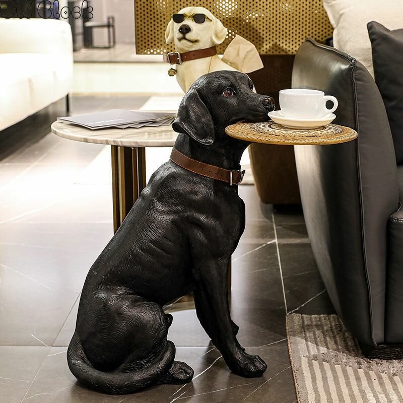 Большая декоративная статуя собаки с подносом