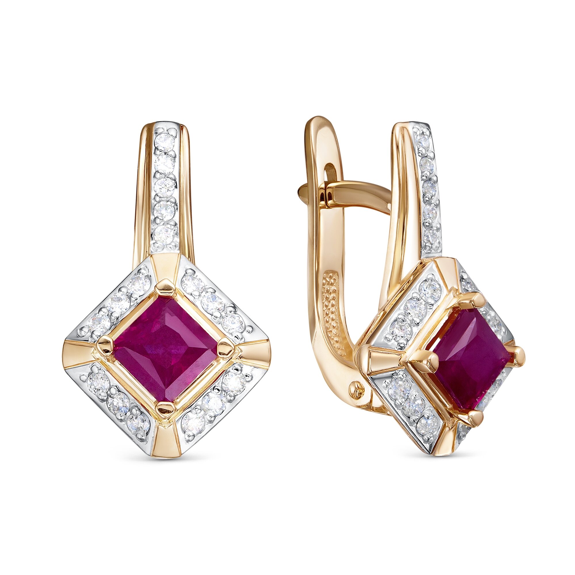 Серьги, красное золото, 585 проба, рубин, бриллиант