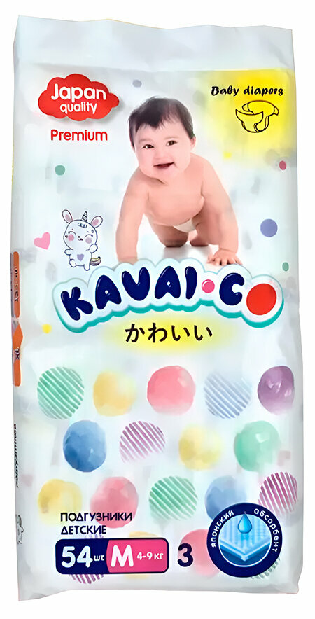 Подгузники Kavai-Co Baby Disposable Diapers M 4-9kg (54 Pcs)