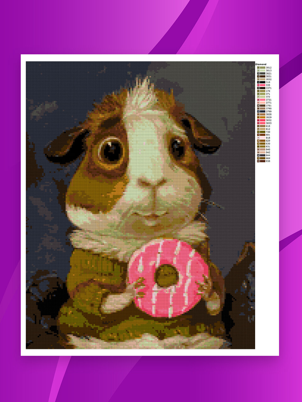 Алмазная мозаика без подрамника - вышивка Морская свинка с пончиком 40 х 50 см