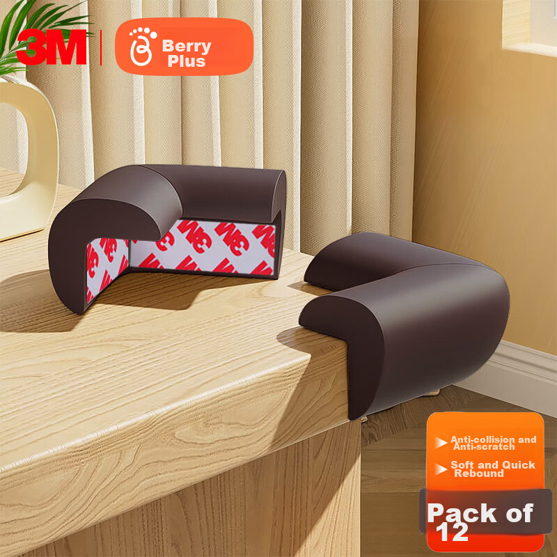 Babyprints Anti-Collision Corner Guards for Baby Furniture, Child Safety Edge Protectors for Tables And Coffee Tables, 12-Pack with 3M Adhesive, Brown
