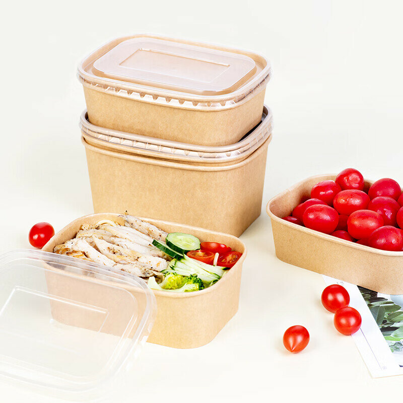 Fangcaodi Disposable Thick Kraft Paper Takeout Boxes, 750ml*15 Sets, Lunch Boxes, Fast Food Containers, Fruit Picnic Boxes, with Lids, Paper Bowls