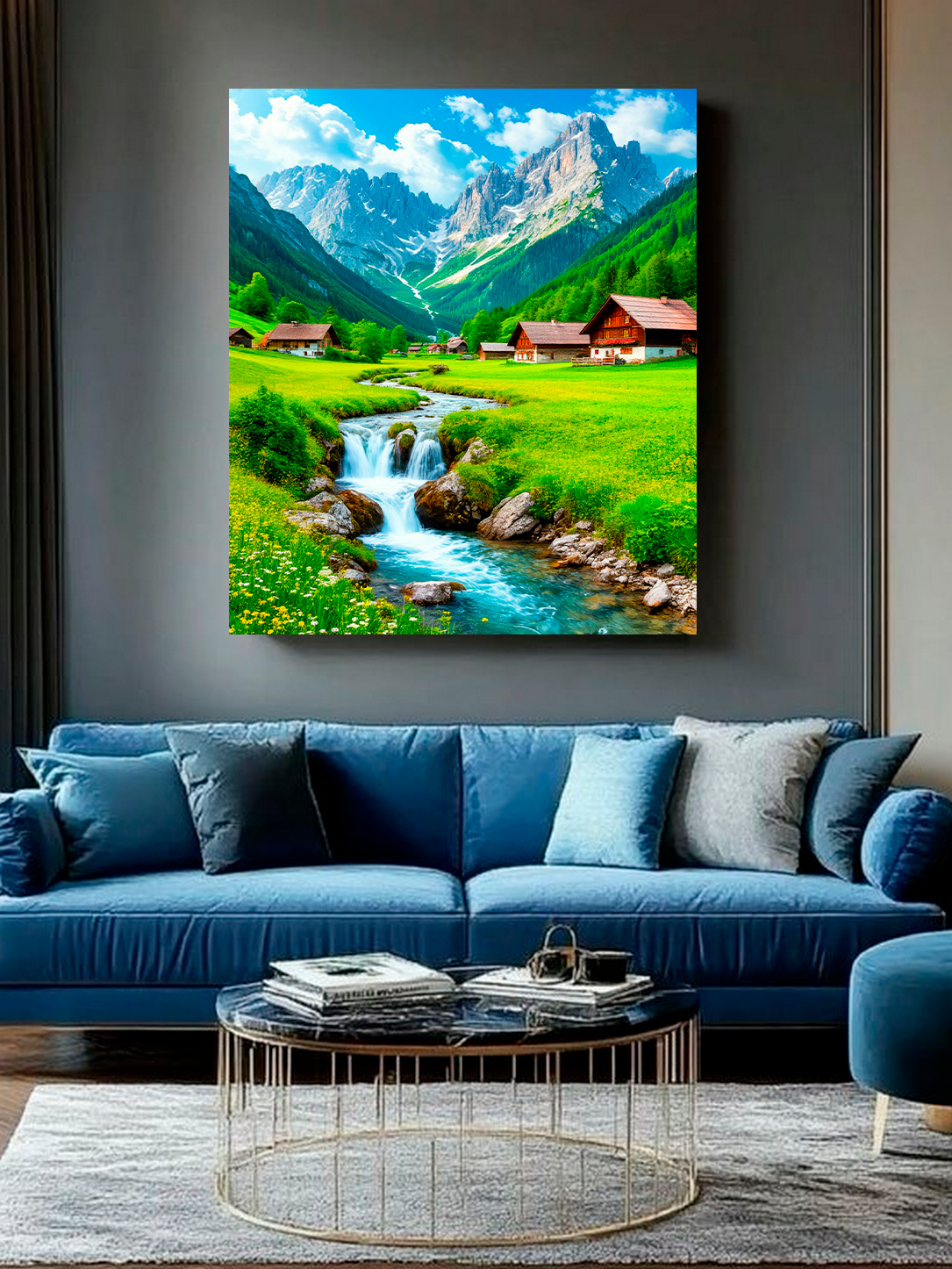 Картина на стену для интерьера "Альпийский пейзаж" 40х50 см, холст на подрамнике, InterToys