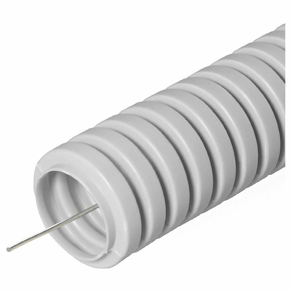 Труба гофрированная ПВХ d20мм с протяжкой сер. (уп.100м) Строитель PR.032000