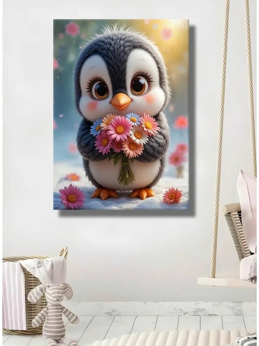 Картина "Цветочный пингвин", галерейная 30х40см 1шт.