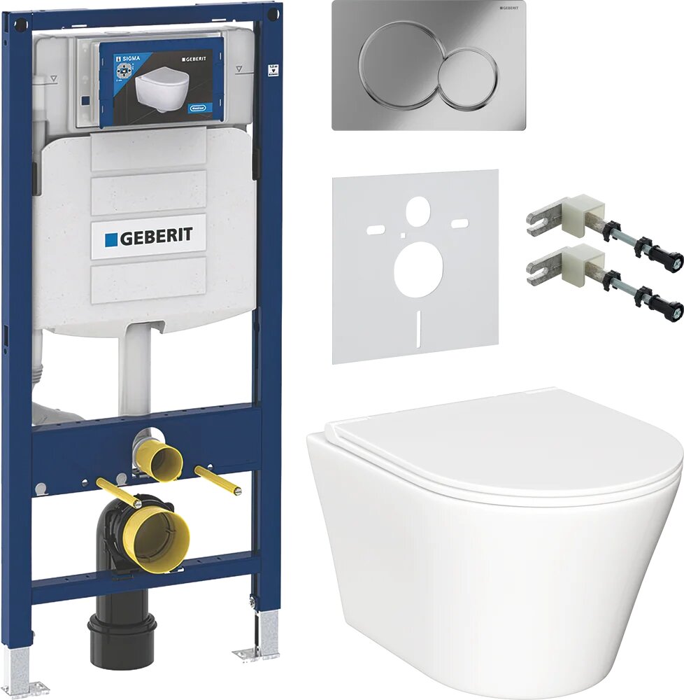 Комплект Унитаз подвесной Ceramicanova Forma CN3011 с микролифтом / Инсталляция Geberit Duofix UP 320 111.300.00.5 / Кнопка Sigma хром, Шумоизоляция, Крепления к стене