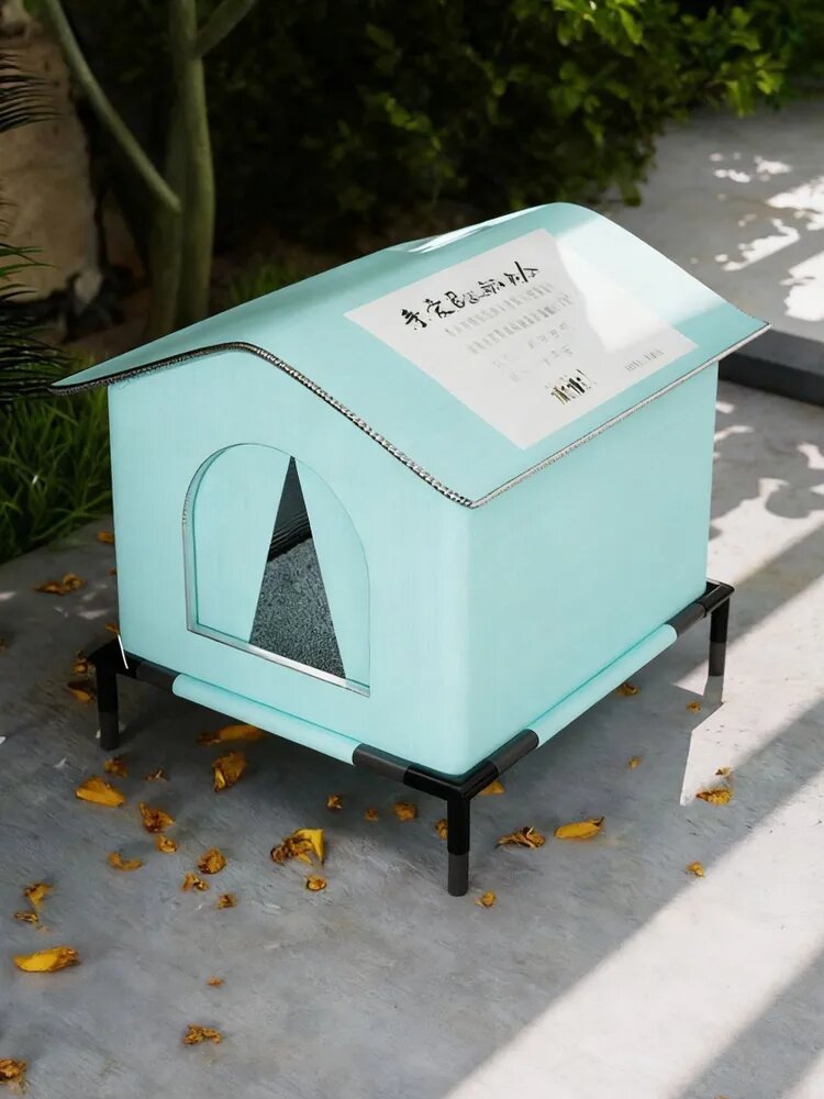 Будка для кошек уличная утепленная зимняя, конура для кошек уличная, размер 330*330*330 мм, синий