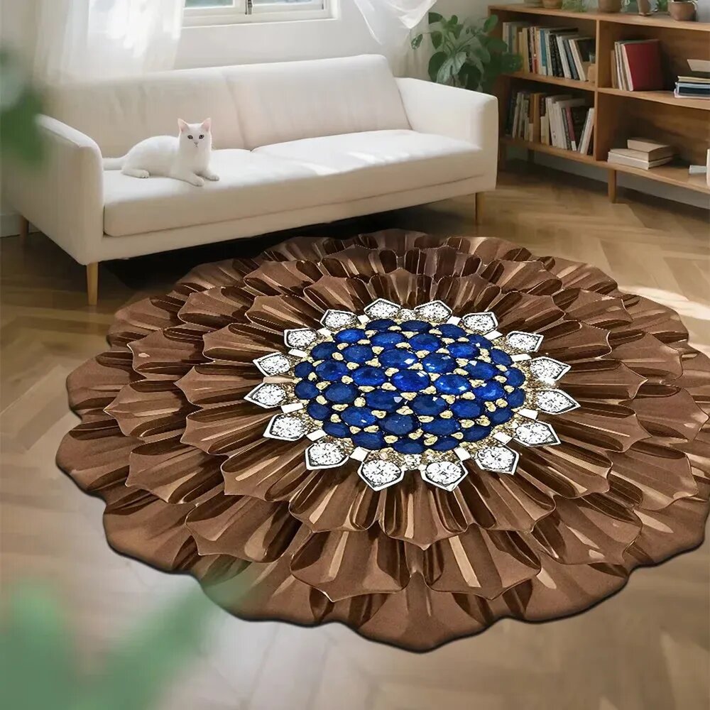 Коврик для ванной 60x60 см в форме цветка, нескользящий, мягкий, для декора ванной комнаты, коричневый