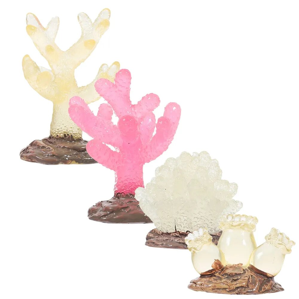 Декоративные светящиеся кораллы из смолы для оформления аквариума, 4 шт