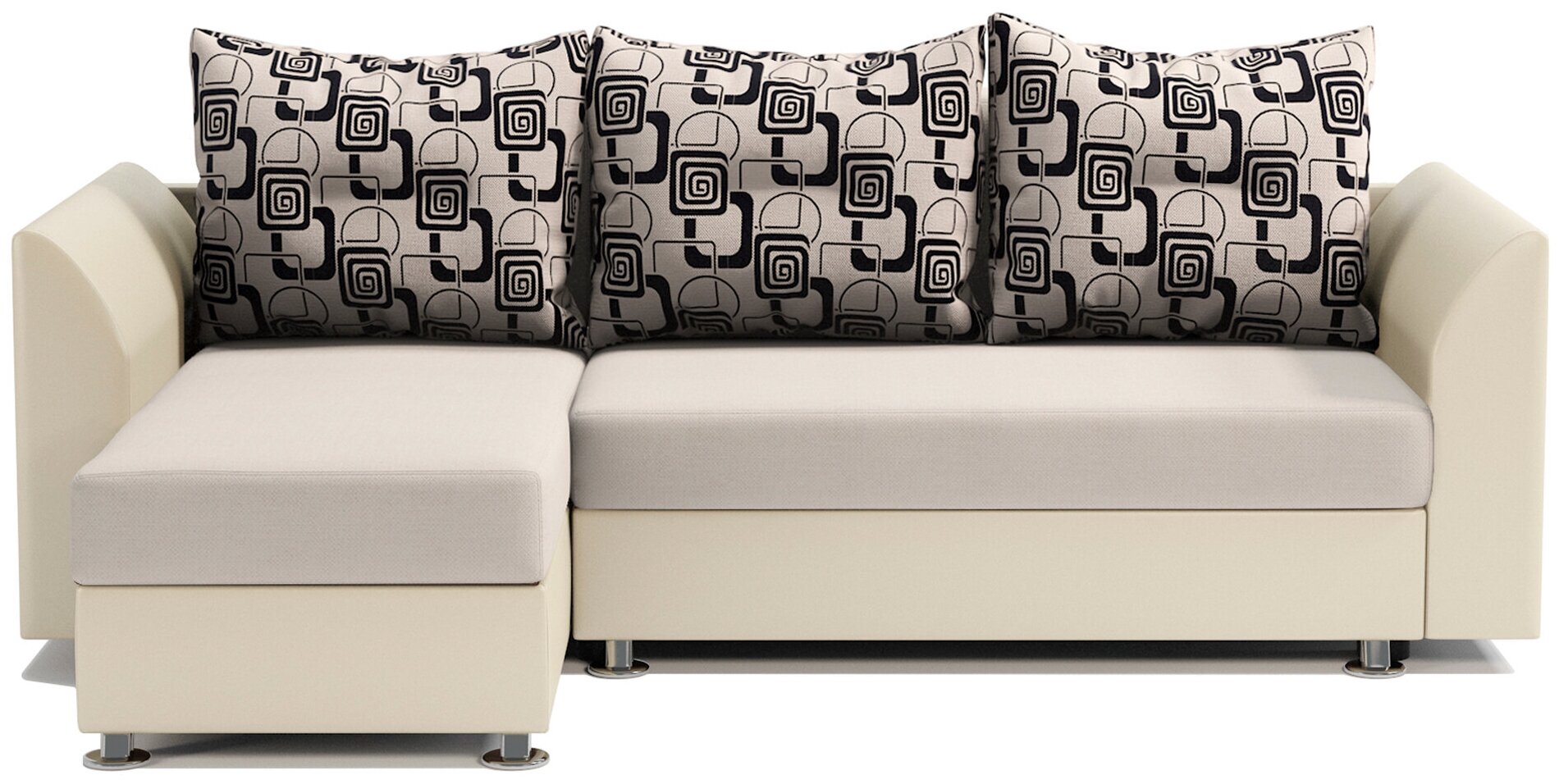 Угловой диван-кровать Ария Скала раскладной 225х78х150 см левый угол экокожа беж и ромб