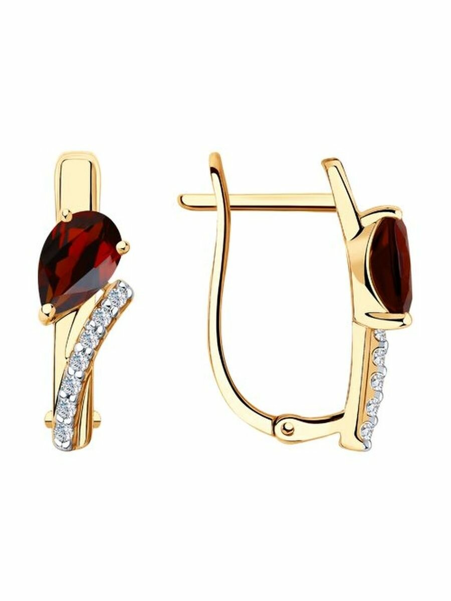 Серьги, красное золото, 375 проба, гранат, фианит