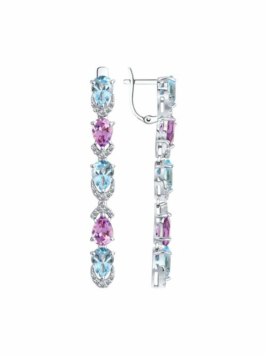 Серьги, серебро, 925 проба, родирование, топаз, фианит, аметист