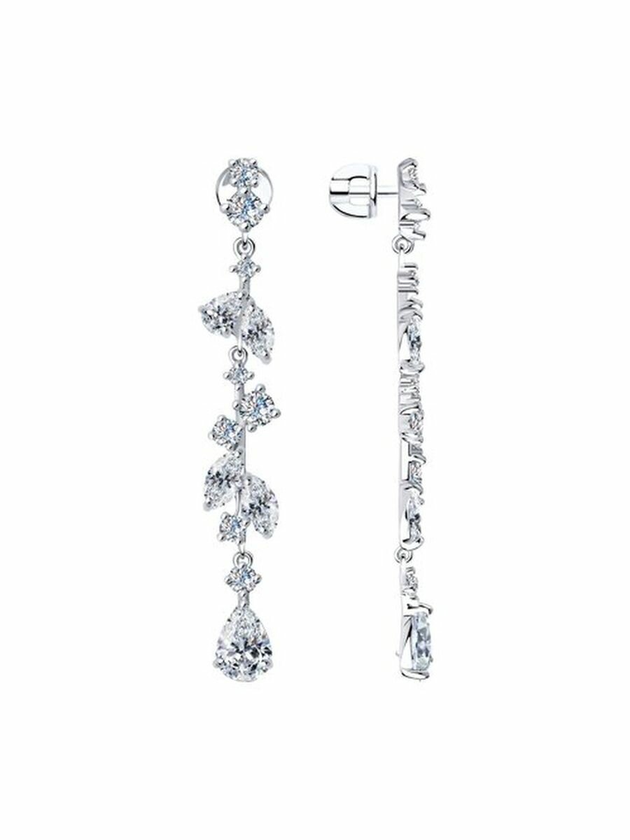 Серьги, серебро, 925 проба, родирование, фианит