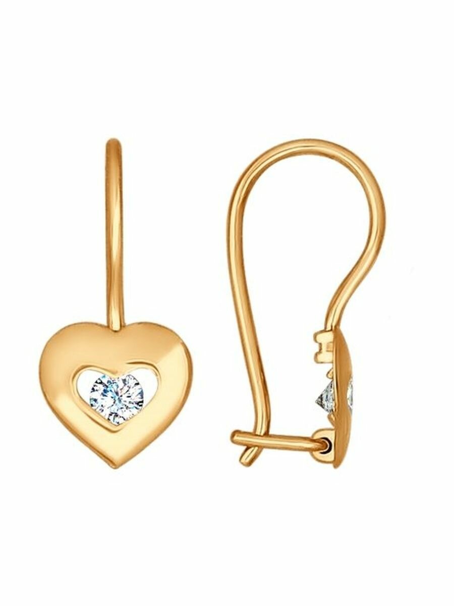 Серьги, красное золото, 585 проба, фианит