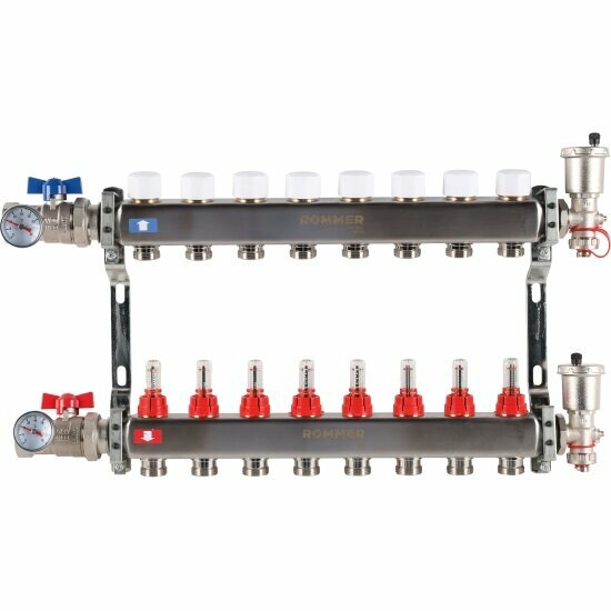 Коллектор Rommer в сборе с расходомерами 8 вых.