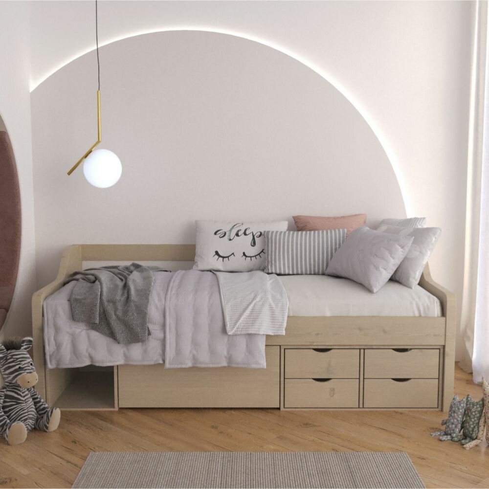 Детская кровать с ящиками 120x190 Анюта цвет Беленый дуб