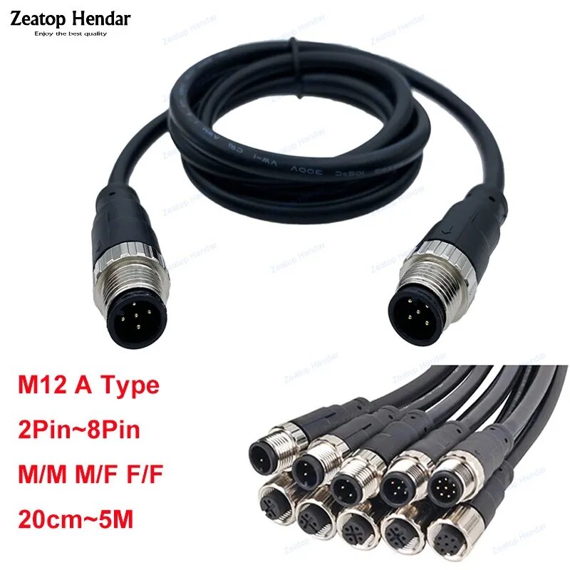 Zeatop Hendar M12 A Type Cable 2 3 4 5 8 Pin PVC кабель 5Pin, Male to Female, 3M