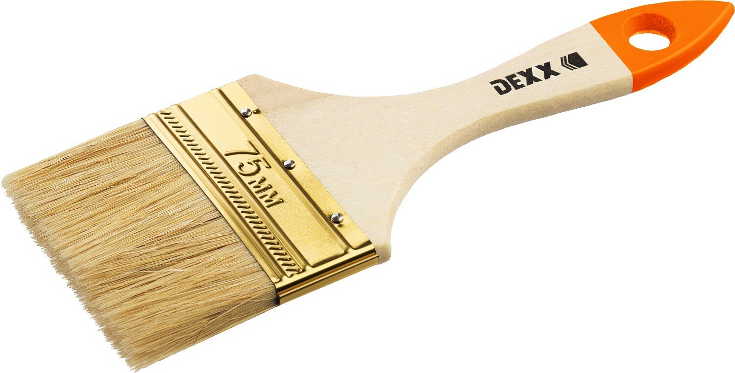 Плоская кисть DEXX 75мм, натуральная щетина, деревянная ручка 0100-075_z02