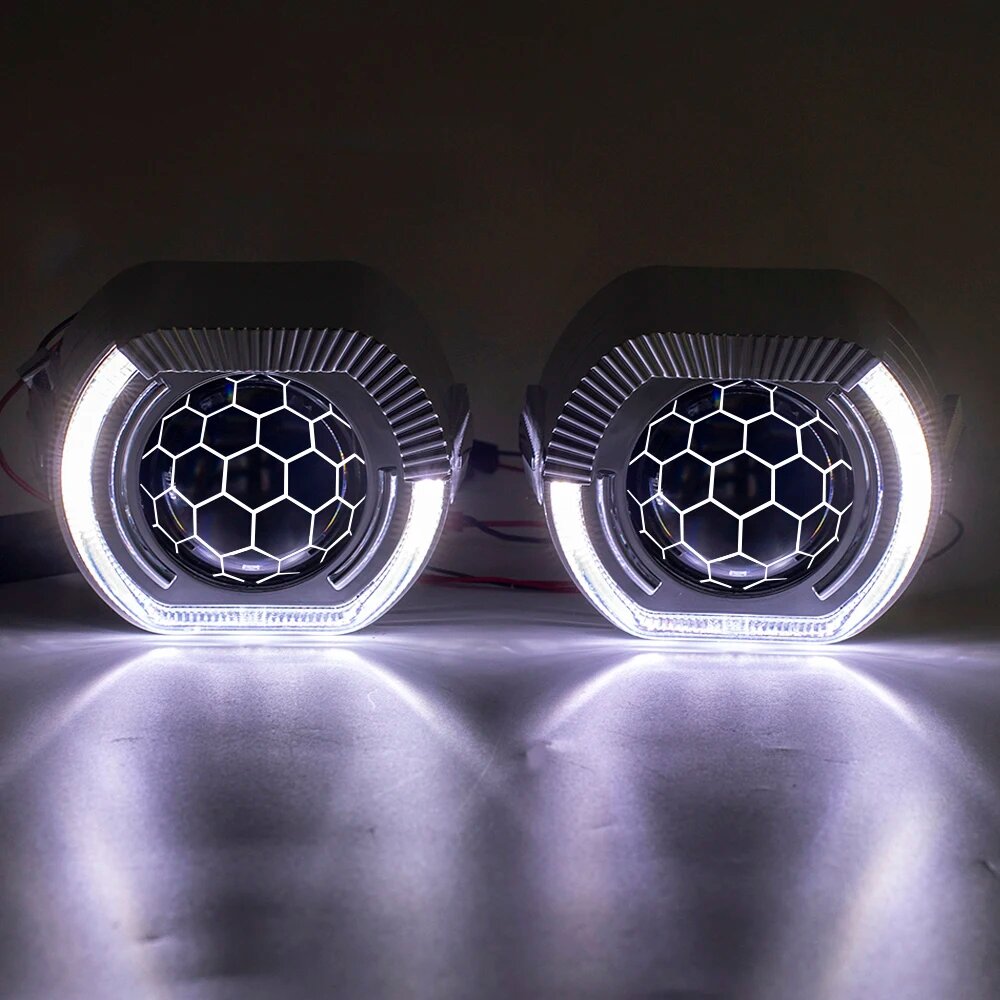 2,5-дюймовые сотовые линзы проектора с синим покрытием DRL, светодиодные кожухи «ангельские глазки», подходят для H1 H4 H7, аксессуары для модернизации автомобильных фар, Стайлинг YDBM White MASK