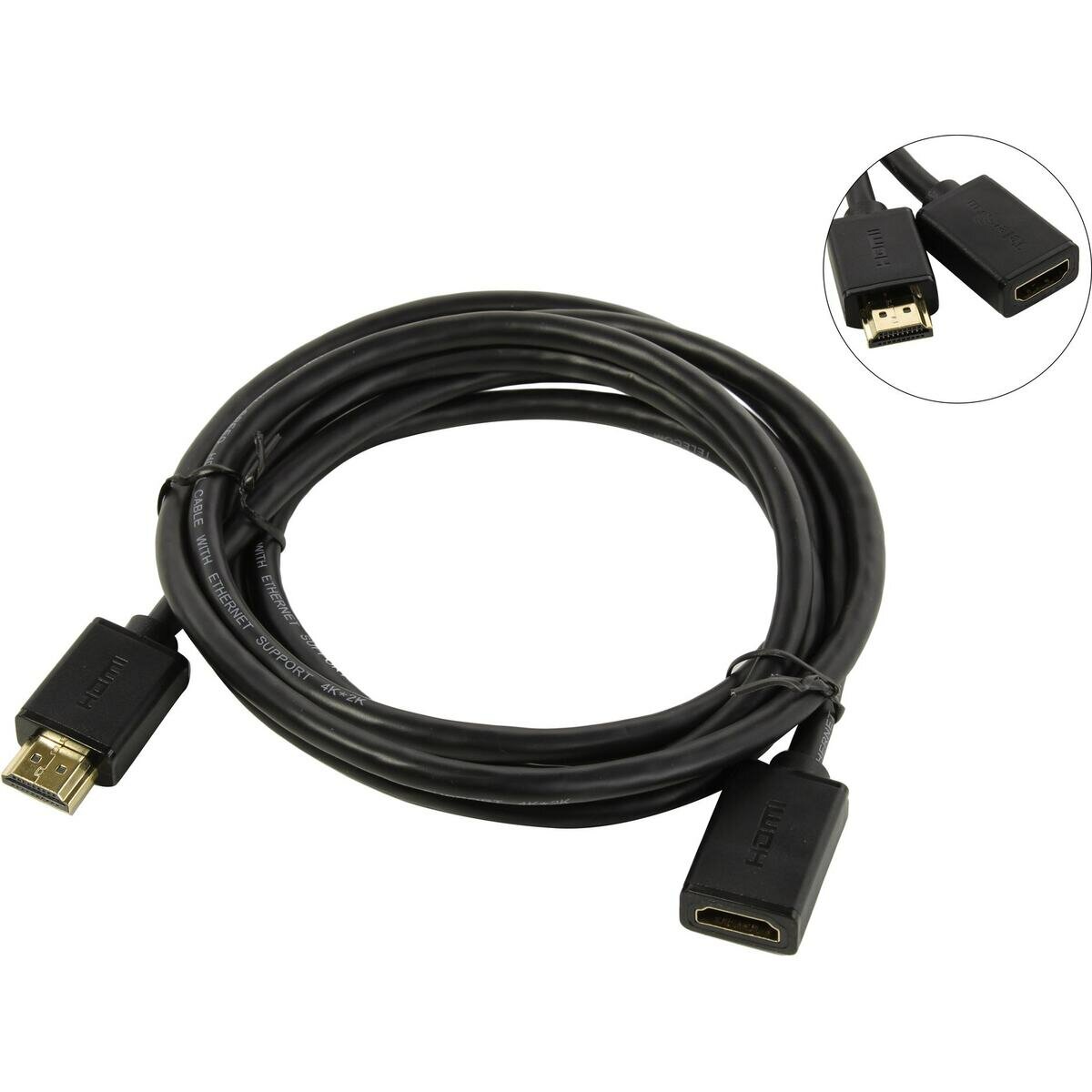 Кабель/ Кабель удлинительный HDMI-19M---HDMI-19F ver 2.0, 2m, Telecom
