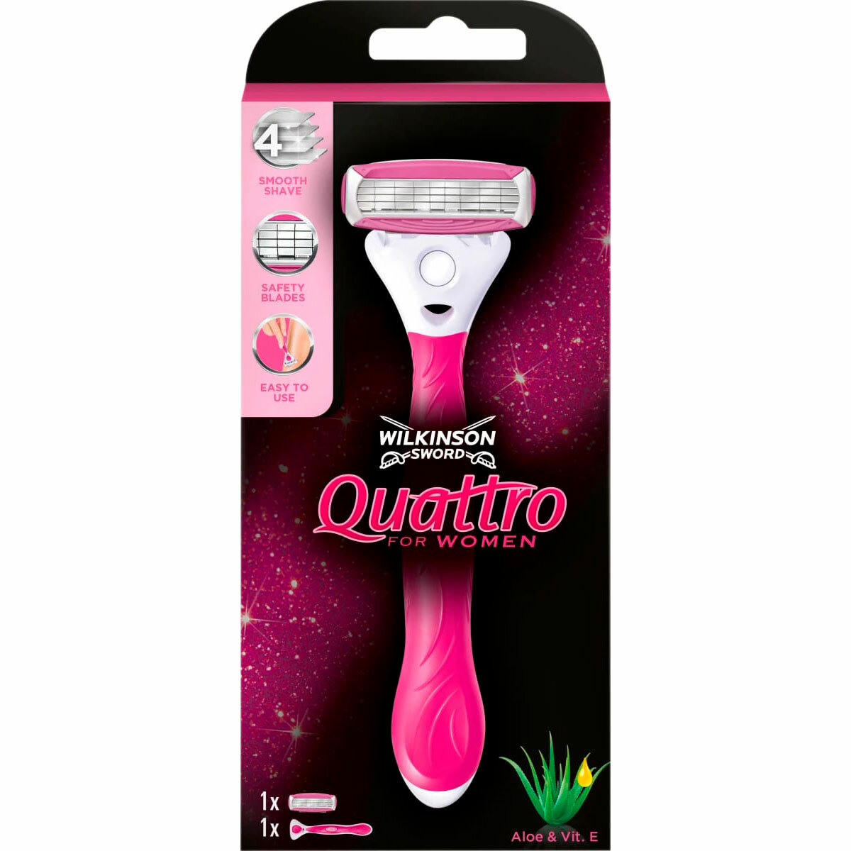 Wilkinson Sword Бритва Schick QUATTRO for Women (1 станок, 1 кассета), женская, 4 лезвия, плав. головка, увл. полоска