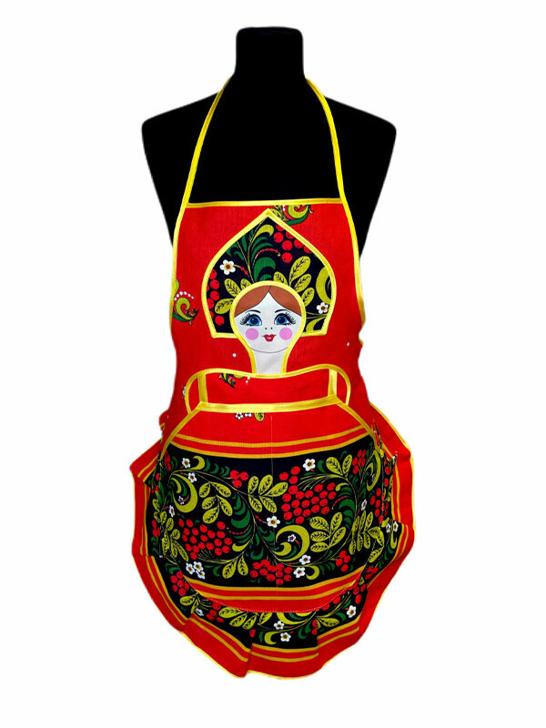 Фартук "Русская красавица" "Хохлома" (Цв: Красный-Черный )