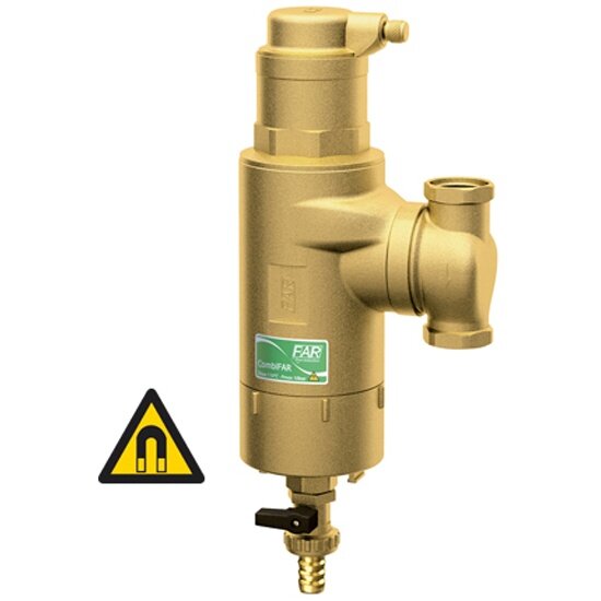 Деаэратор Far Combi совмещенный с грязуловителем, 1 1/4 (ВР), с магнитом, с поворотным соединением